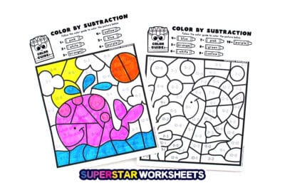Subtraction Color By Number - Superstar Worksheets