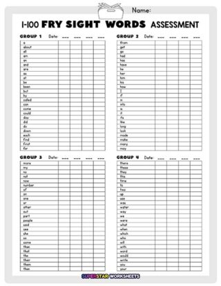 Fry Sight Word Assessment - Superstar Worksheets
