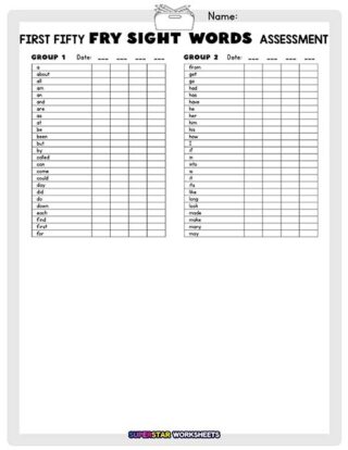 Fry Sight Word Assessment - Superstar Worksheets