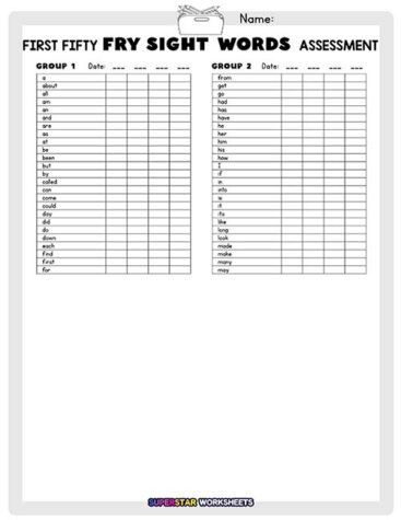 Fry Sight Word Assessment - Superstar Worksheets