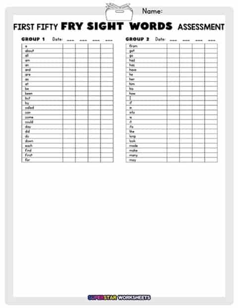 Fry Sight Word Assessment - Superstar Worksheets