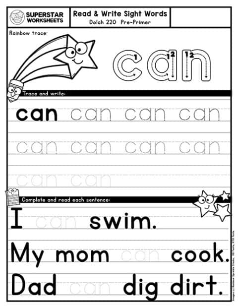 Sight Word Tracing Worksheets - Superstar Worksheets