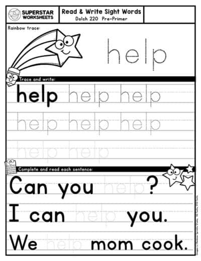 Sight Word Tracing Worksheets - Superstar Worksheets