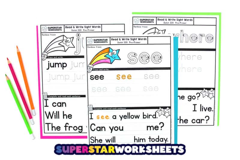Sight Word Tracing Worksheets - Superstar Worksheets