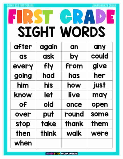 First Grade Sight Words - Superstar Worksheets