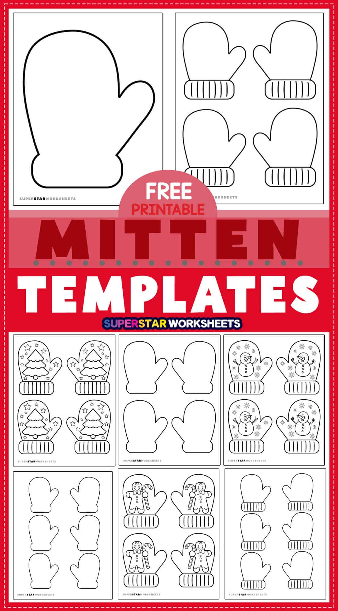Mittens Template (Free Printables) - Superstar Worksheets