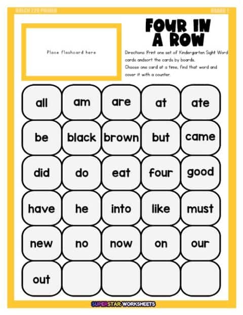 Kindergarten Sight Words - Superstar Worksheets
