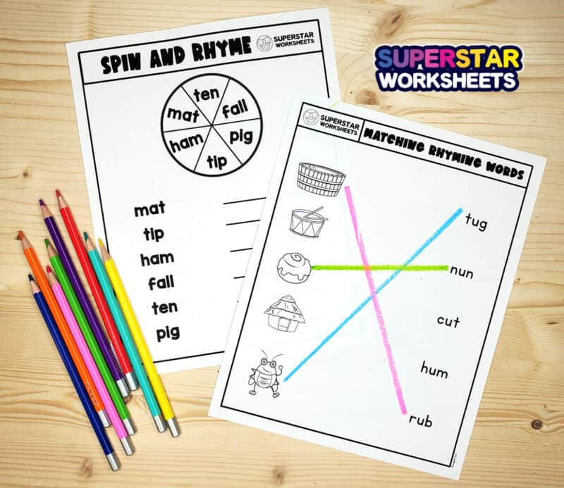 Rhyming Worksheets for Kindergarten - Superstar Worksheets
