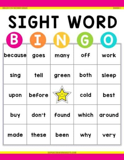 Second Grade Sight Words - Superstar Worksheets