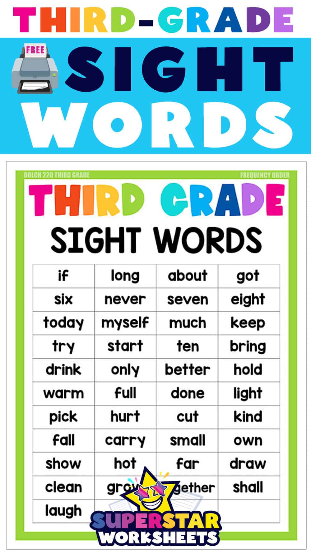 Third Grade Sight Words - Superstar Worksheets