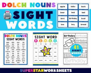 Dolch Sight Word Nouns - Superstar Worksheets