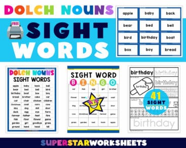 Dolch Sight Word Nouns - Superstar Worksheets