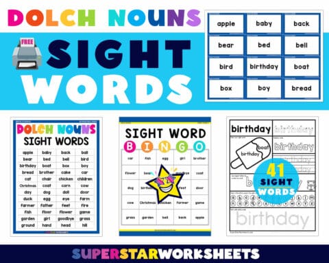 Dolch Sight Word Nouns - Superstar Worksheets