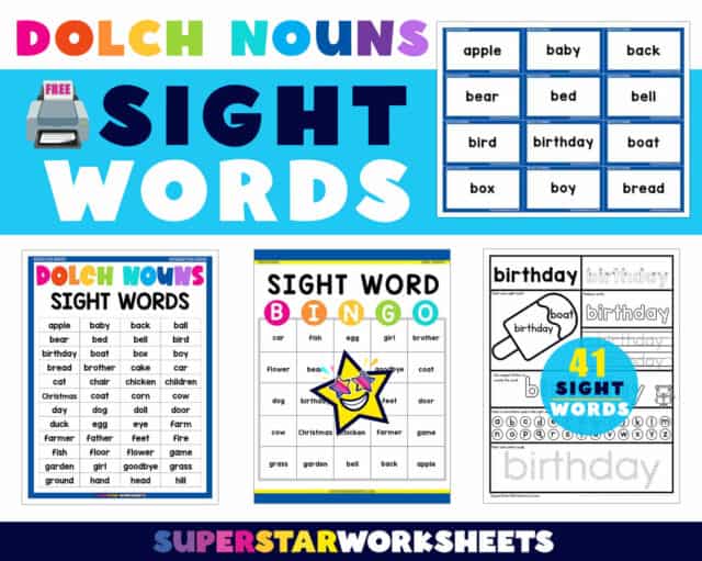 Dolch Sight Word Nouns - Superstar Worksheets