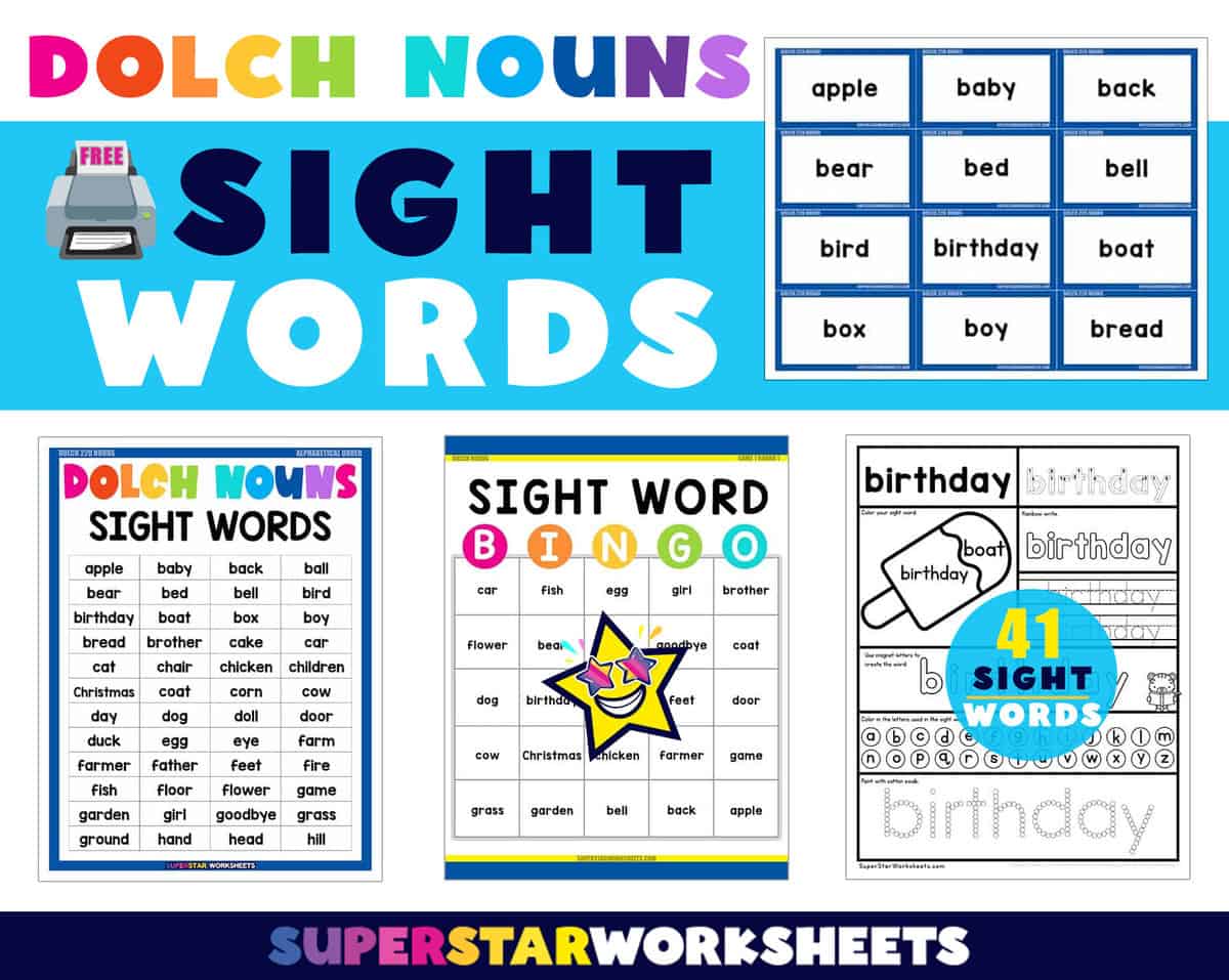 Dolch Sight Word Nouns - Superstar Worksheets