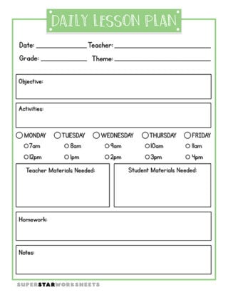 Lesson Plan Template (Free Printables) - Superstar Worksheets