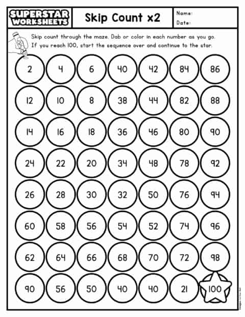 Skip Counting Worksheets - Superstar Worksheets