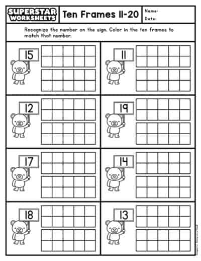 Ten Frame Worksheets - Superstar Worksheets