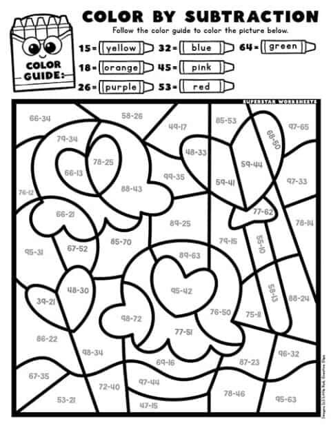 Valentines Day Color By Number - Superstar Worksheets