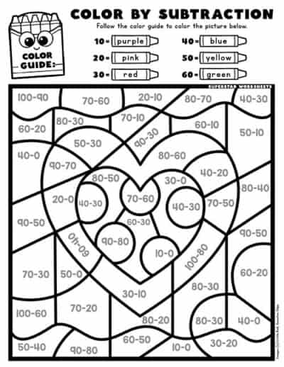 Valentines Day Color By Number - Superstar Worksheets