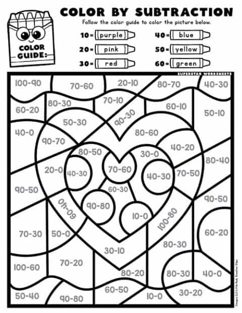 Valentines Day Color By Number - Superstar Worksheets