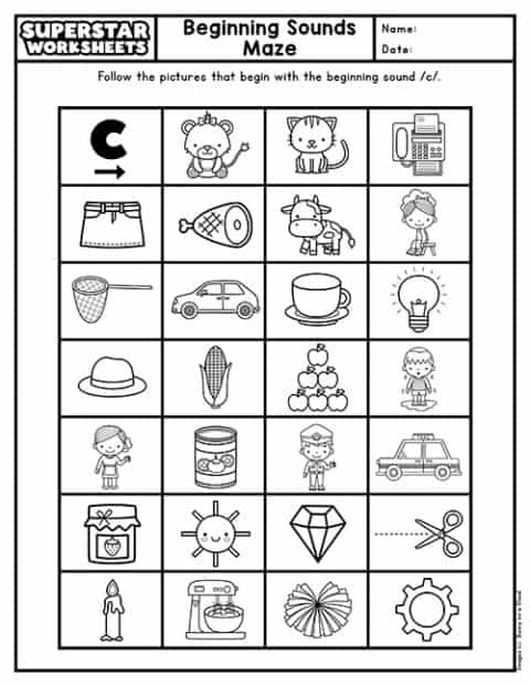 Beginning Sounds Worksheets - Superstar Worksheets