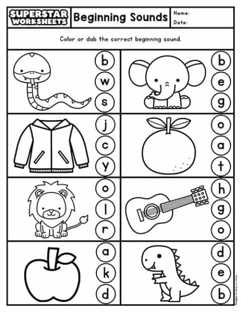 Beginning Sounds Worksheets - Superstar Worksheets