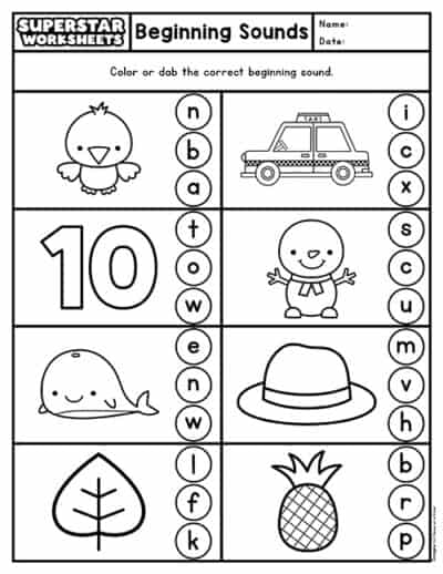 Beginning Sounds Worksheets - Superstar Worksheets