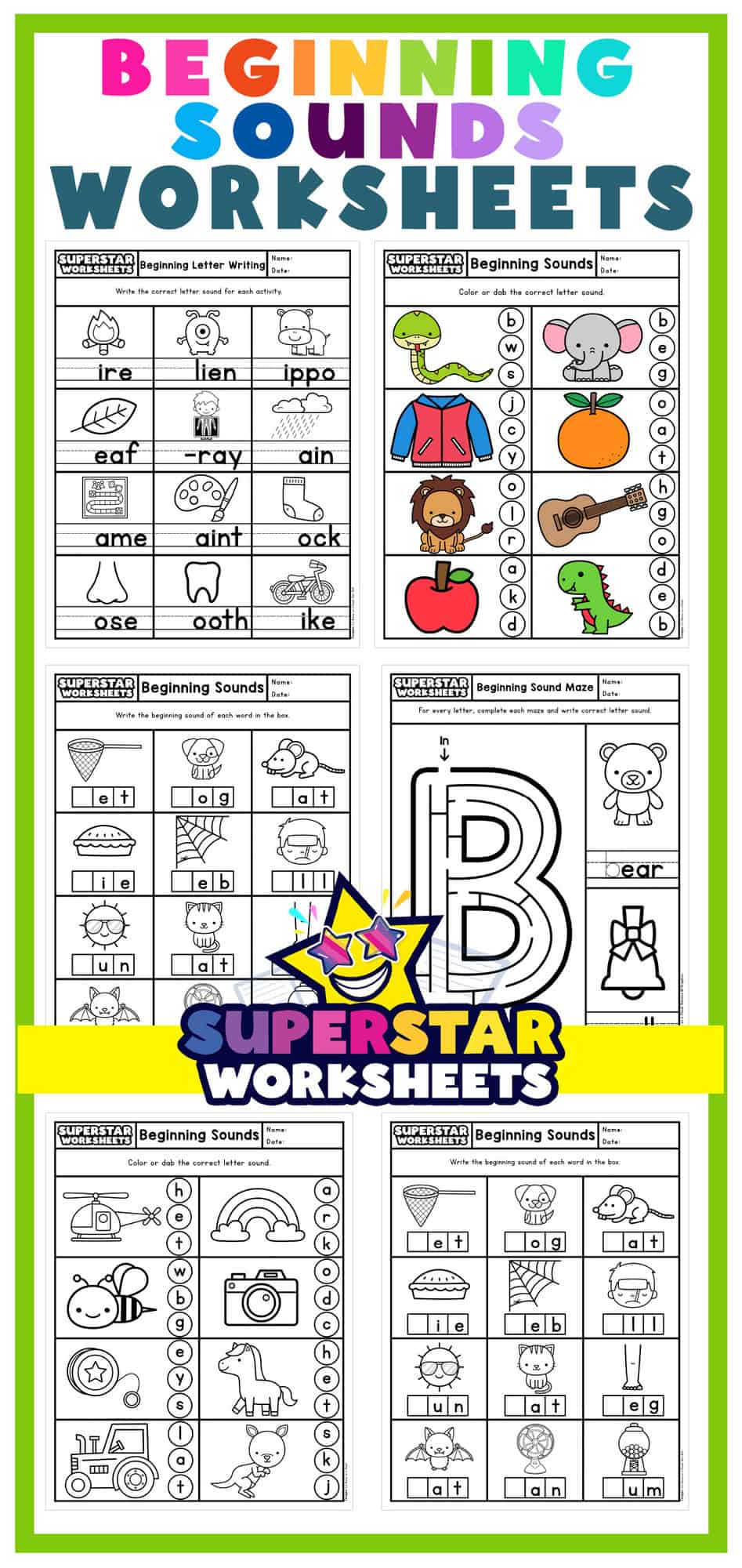 Beginning Sounds Worksheets - Superstar Worksheets