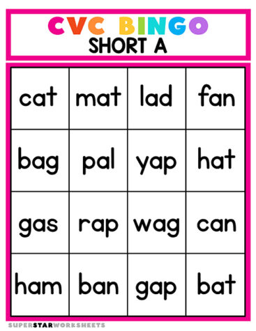 CVC Word BINGO - Superstar Worksheets