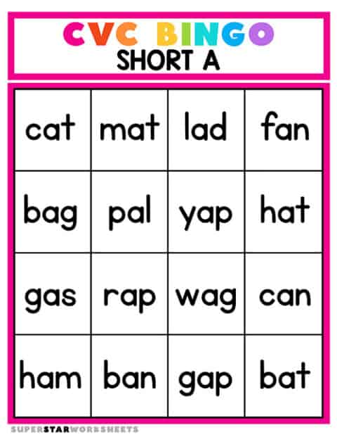 CVC Word BINGO - Superstar Worksheets
