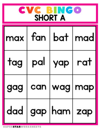 CVC Word BINGO - Superstar Worksheets
