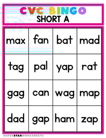 CVC Word BINGO - Superstar Worksheets