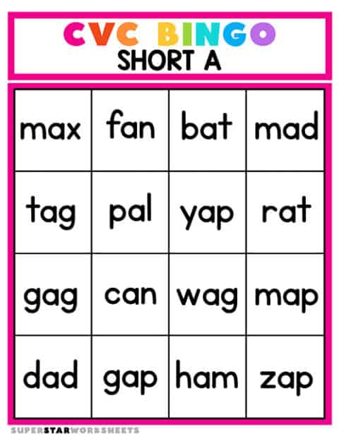 CVC Word BINGO - Superstar Worksheets