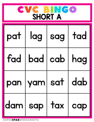 CVC Word BINGO - Superstar Worksheets