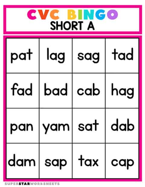 CVC Word BINGO - Superstar Worksheets