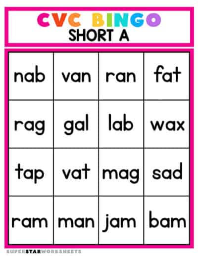CVC Word BINGO - Superstar Worksheets