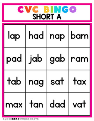 CVC Word BINGO - Superstar Worksheets