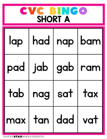 CVC Word BINGO - Superstar Worksheets
