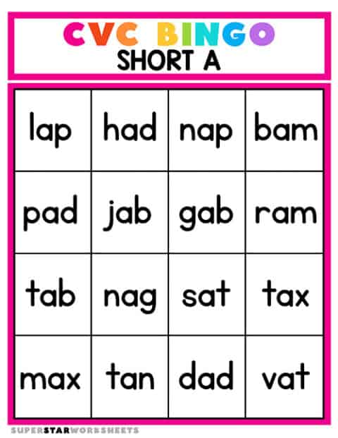 CVC Word BINGO - Superstar Worksheets