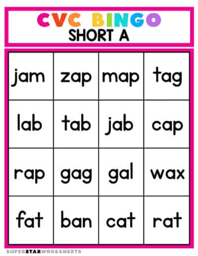 CVC Word BINGO - Superstar Worksheets