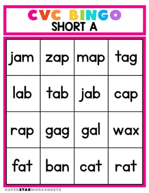 CVC Word BINGO - Superstar Worksheets