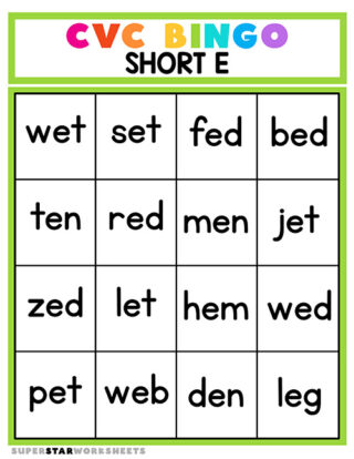 CVC Word BINGO - Superstar Worksheets