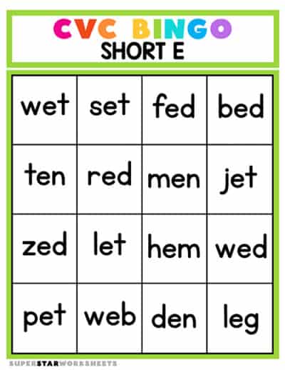CVC Word BINGO - Superstar Worksheets
