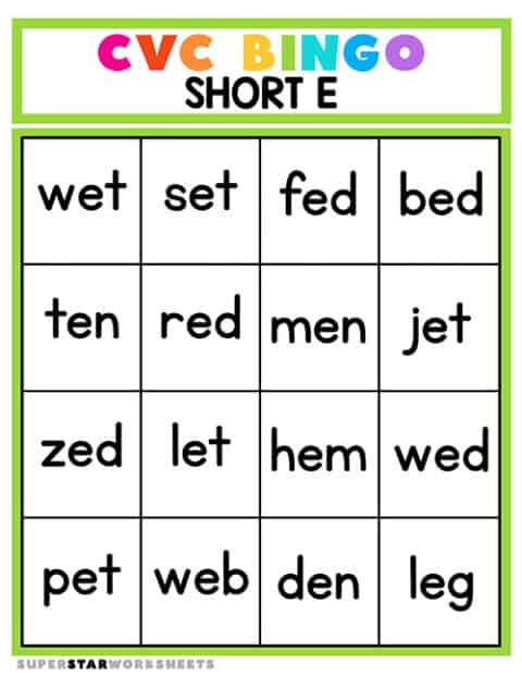 CVC Word BINGO - Superstar Worksheets