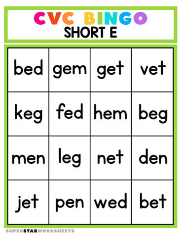 CVC Word BINGO - Superstar Worksheets