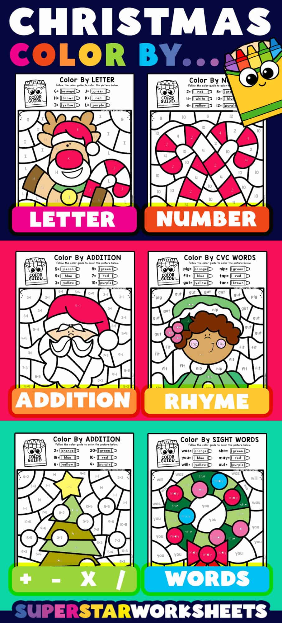 Christmas Color By Number - Superstar Worksheets