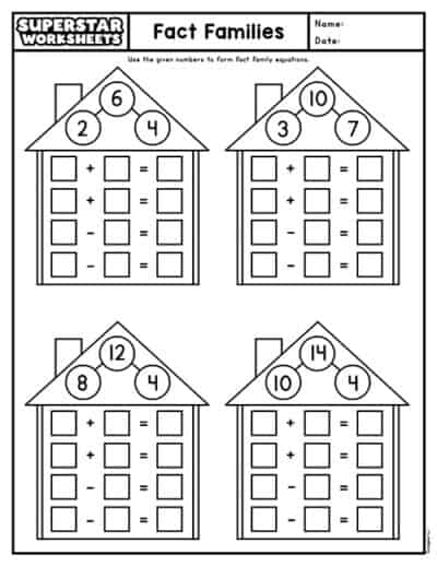 Fact Family Worksheets - Superstar Worksheets