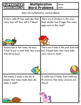 Multiplication Word Problems Worksheets - Superstar Worksheets
