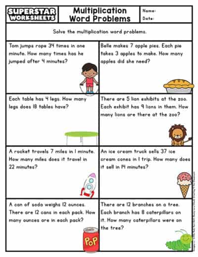 Multiplication Word Problems - Superstar Worksheets